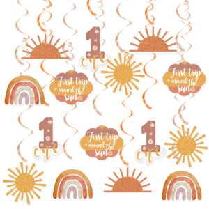 k kumeed first trip around the sun birthday decorations, 20pcs boho sun 1st birthday ceiling hanging swirls, boho you are my sunshine birthday party decorations for 1st birthday girl, boy