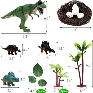 GLAHORSE 26 PCS Dinosaur Cake Toppers With Dinosaur Eggs Leaves Trees Cake Decorations For Birthday,Dinosaur Themed,Jungle Safari, Wild Animals,Kids Party Decorations