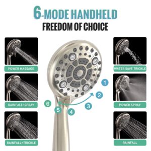 SR SUN RISE 12 Inch Rain Shower System, High Pressure Shower Heads and Handheld 6-Spray Combo Set Slide Bar Shower Faucets Sets Complete Included Valve and Trim Kit for Bathroom, Brushed Nickel