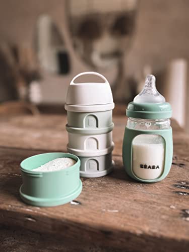 BEABA 2-in-1 Glass Baby Bottle to Glass Training Sippy Cup, Learning Cup, Baby Bottle with Soft Silicone Nipple and Sippy Spout, Baby, Toddler 7 oz (Sage)