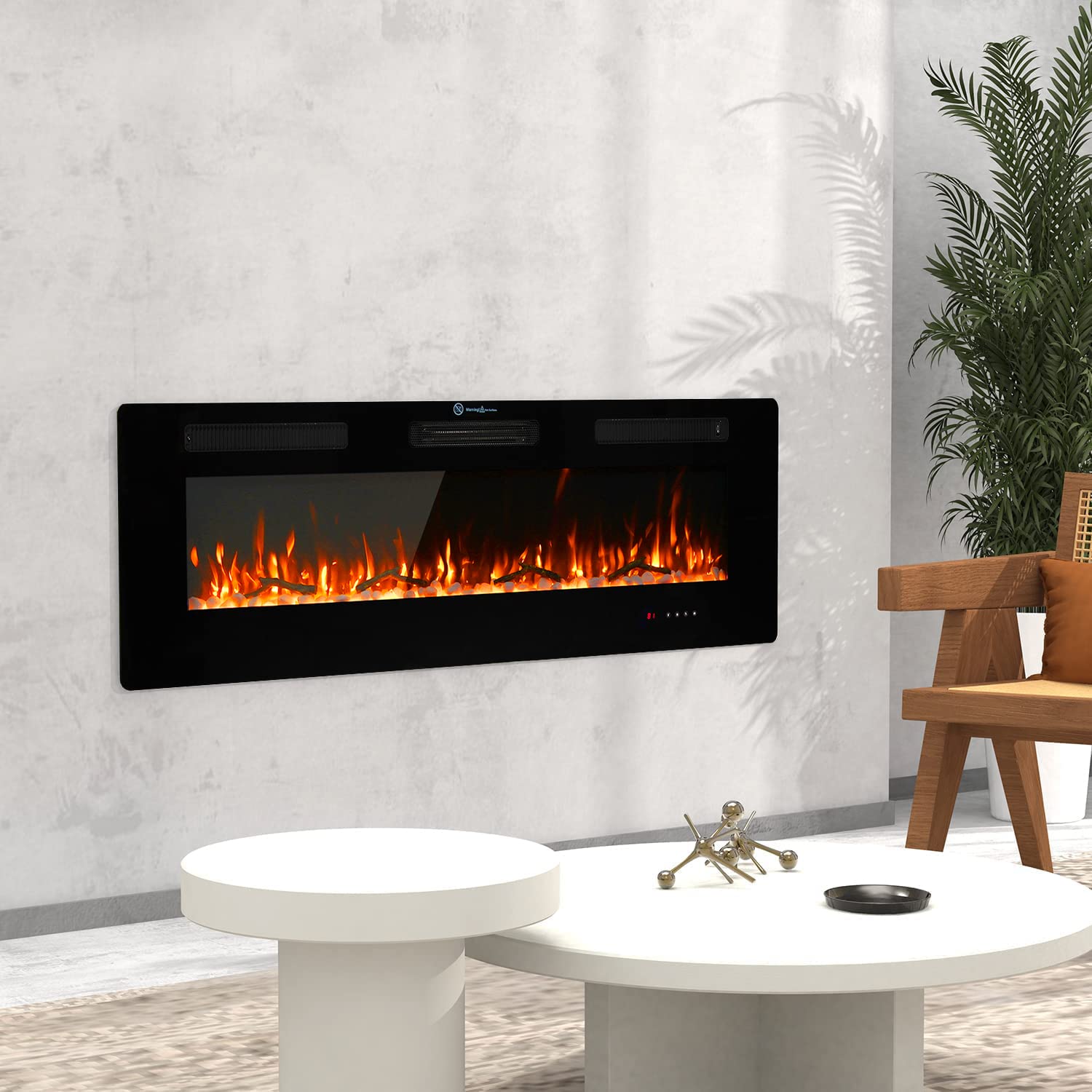 60" Electric Fireplace Recessed Ultra-Thin Insert, Wall Mounted and in-Wall Easy Installation with Remote Control, 700W/1400W, Low Noise (Fake Fire)