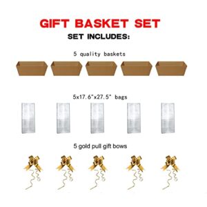 Basket For Gifts Empty, 5 PCS Sturdy Diy Bulk Gift Basket Kraft Market Tray Cardboard Basket With Handles, Gift Basket Kit Supplies Wrap To Fill For Holiday Birthday Christmas Valentines Thanksgiving