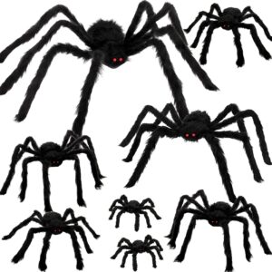 colovis halloween spider decorations, 8pcs giant spider outdoor halloween decorations, realistic large scary spider props for indoor, home, yard, party creepy halloween decor