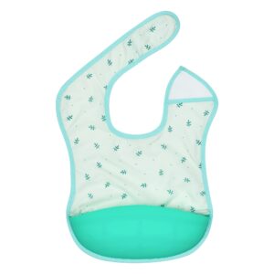 gajigaji waterproof baby bib with silicone food catcher pocket, adjustable feeding bib fit for 6-24 month toddlers (leaves green)