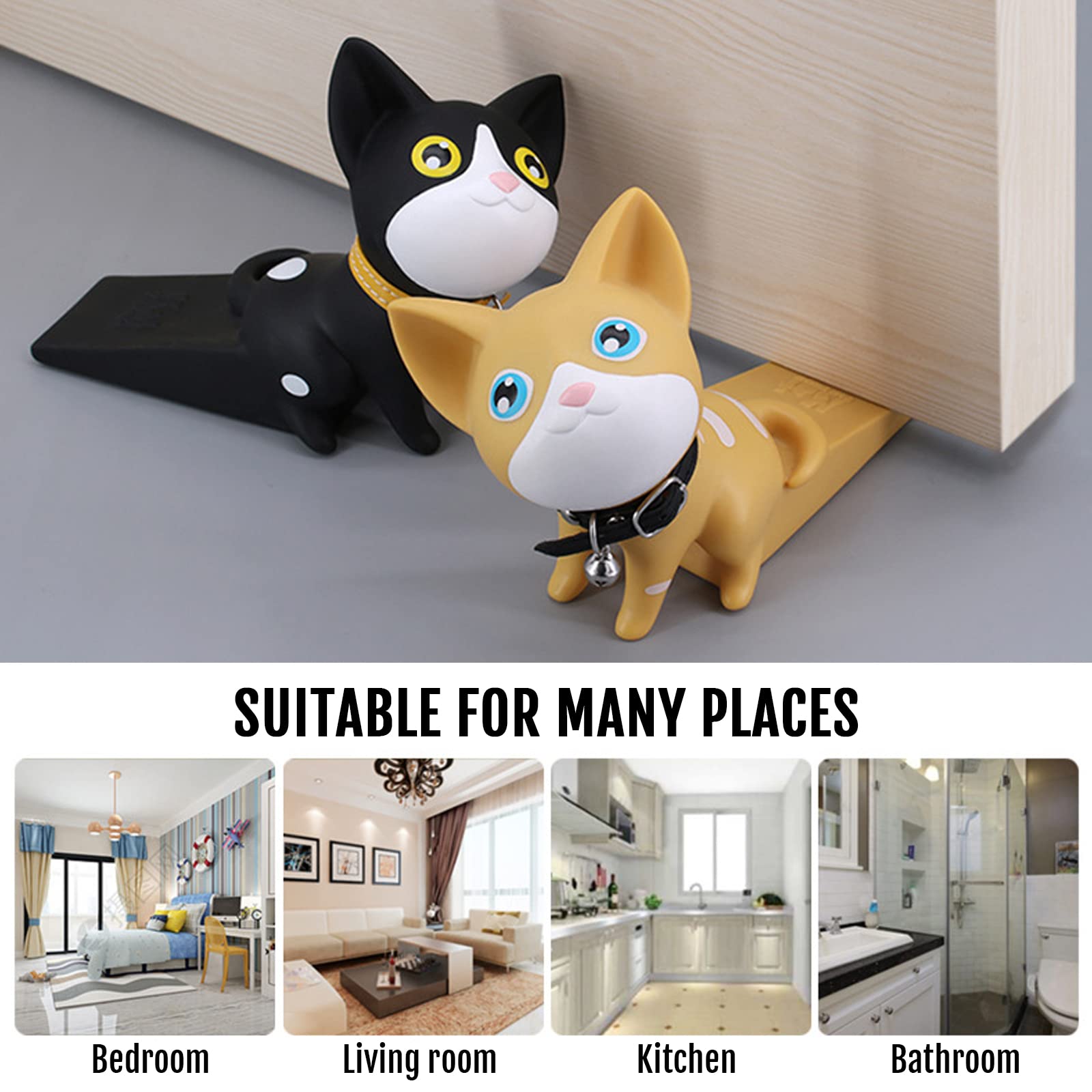 Cute Cat Door Stopper - Creative Door Wedge Soft Durable Decorative Door Stop Anti-Skid Base Non Scratching Suitable for Placement Against Any Doors