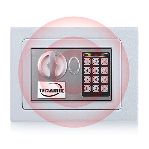 TENAMIC Safe Box 0.23 Cubic Feet Electronic Digital Security Keypad Lock Box, Cabinet Mini Safe Suitable for Office Hotel Home Safe, White