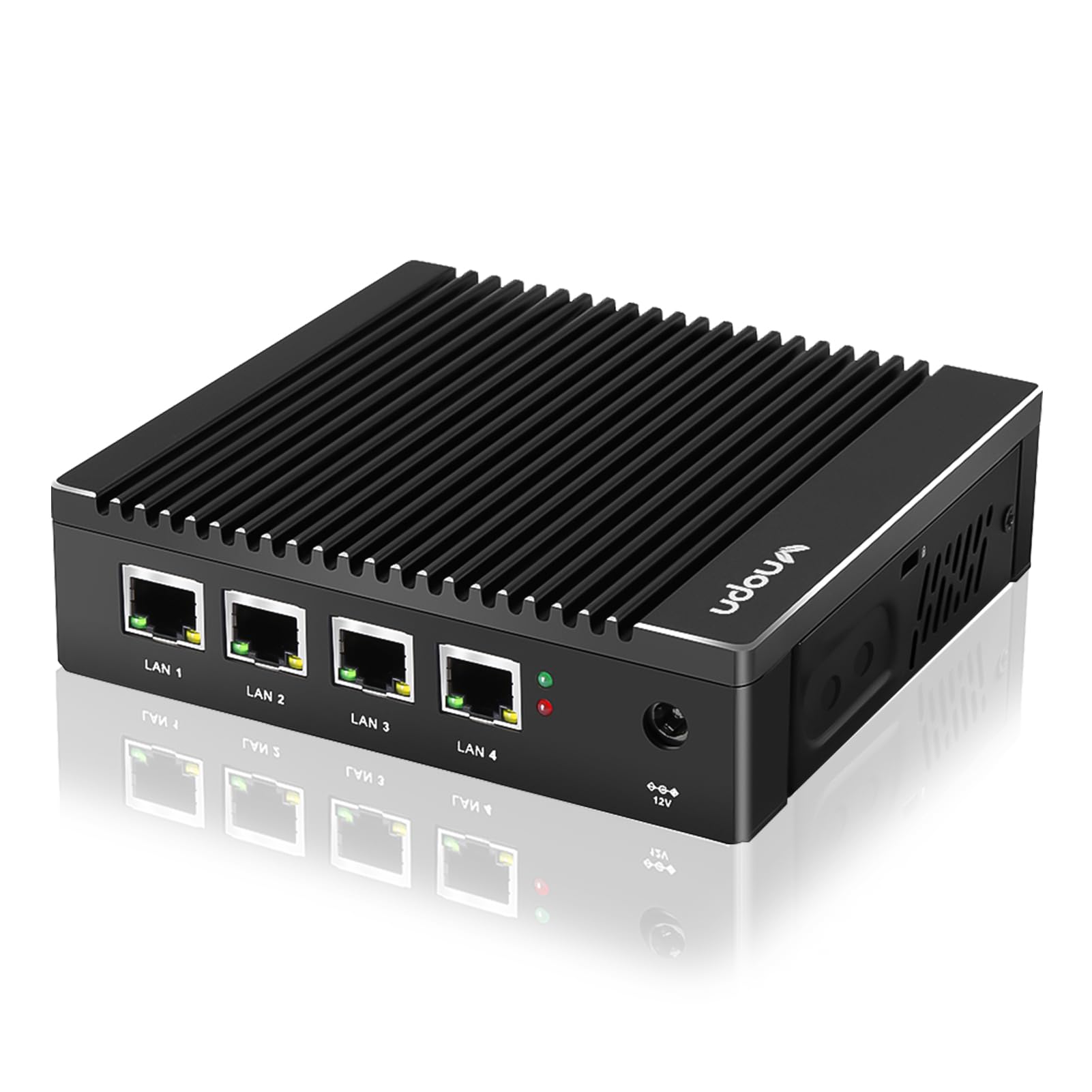 VNOPN Micro Firewall Appliance Intel J4125 Quad Core, 4 Intel 2.5GbE i225 LAN Ports Fanless Mini Computer 8GB RAM DDR4 128GB mSATA SSD, Network Gateway Soft Router PC, Support AES NI