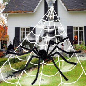 tdhdike 200" halloween spider web 59" giant spider decorations black triangular huge spider web for indoor outdoor halloween decorations 20 small plastic spiders 40g stretch spider webs black