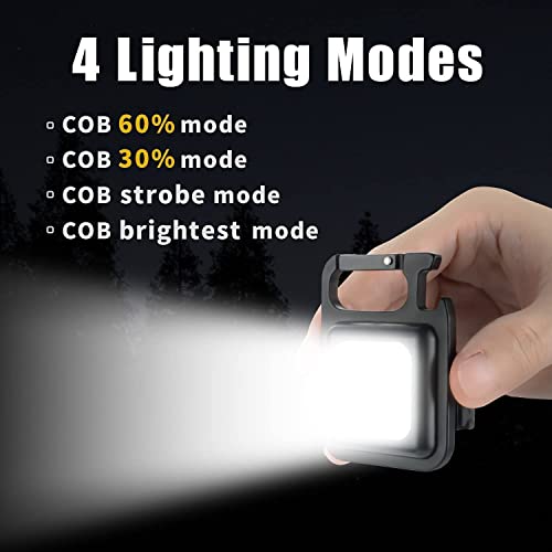 COB Keychain Work Light Mini Keychain Work Light 1000Lux Rechargeable Keychain Flashlight Small Flashlight Keychain Walking and Light Flashligh