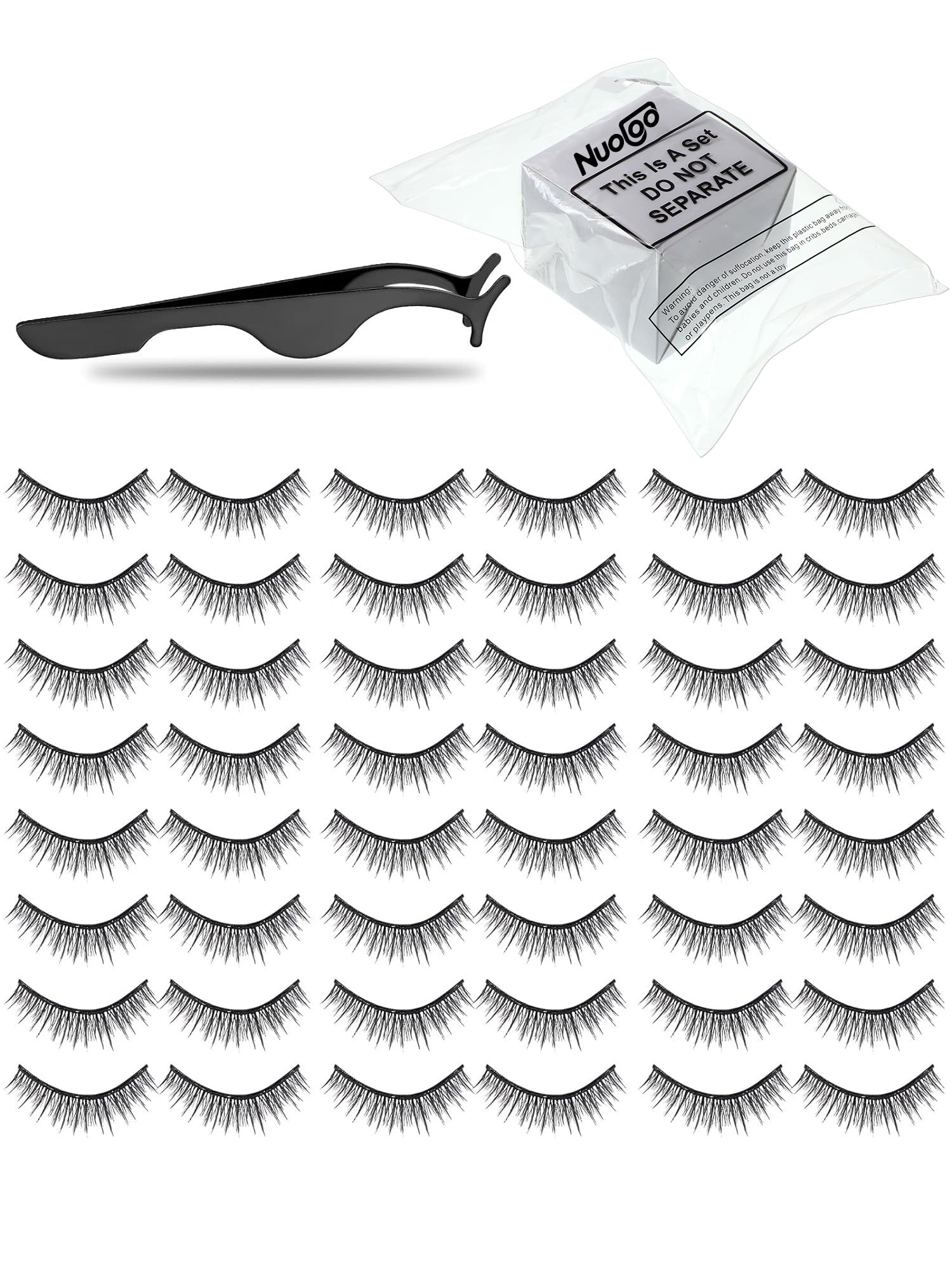 Nuogo 24 Pairs Reusable Self Adhesive Eyelashes No Glue Needed False Eyelashes Natural Look Easy to Apply Eye Lashes with Fake Eyelash Extension Applicator Tool (Natural Style,10 x 7 x 7 mm)