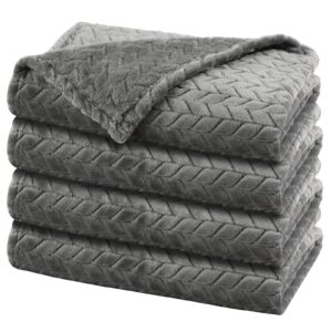 chumia 4 pcs baby blanket flannel, cozy throw fuzzy blanket for newborn sherpa blanket crib(light gray, 24 x 32 inch)