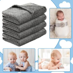 Chumia 4 Pcs Baby Blanket Flannel, Cozy Throw Fuzzy Blanket for Newborn Sherpa Blanket Crib(Light Gray, 24 x 32 Inch)