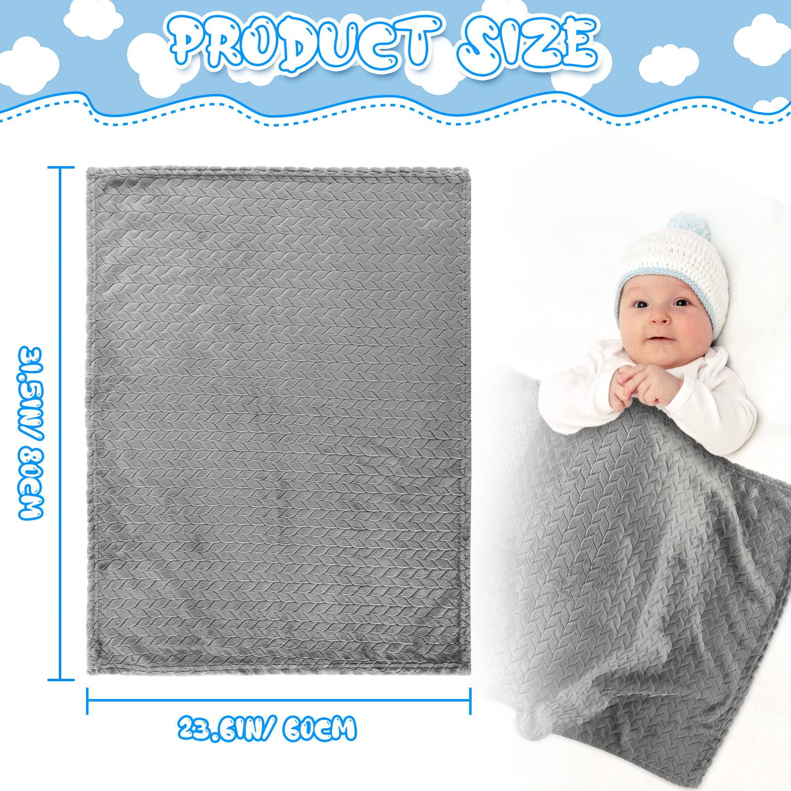 Chumia 4 Pcs Baby Blanket Flannel, Cozy Throw Fuzzy Blanket for Newborn Sherpa Blanket Crib(Light Gray, 24 x 32 Inch)