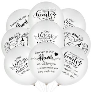 chenkaiyang 60 pcs memorial balloons white funeral balloons white latex balloons 12 in with 3 roll white balloon ribbon for funeral decoration(wing)