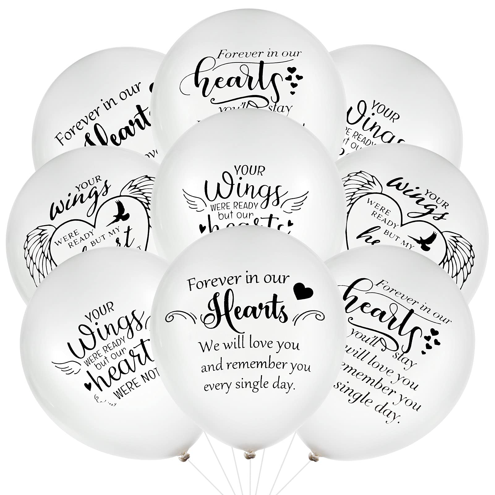 Chenkaiyang 60 Pcs Memorial Balloons White Funeral Balloons White Latex Balloons 12 in with 3 Roll White Balloon Ribbon for Funeral Decoration(Wing)