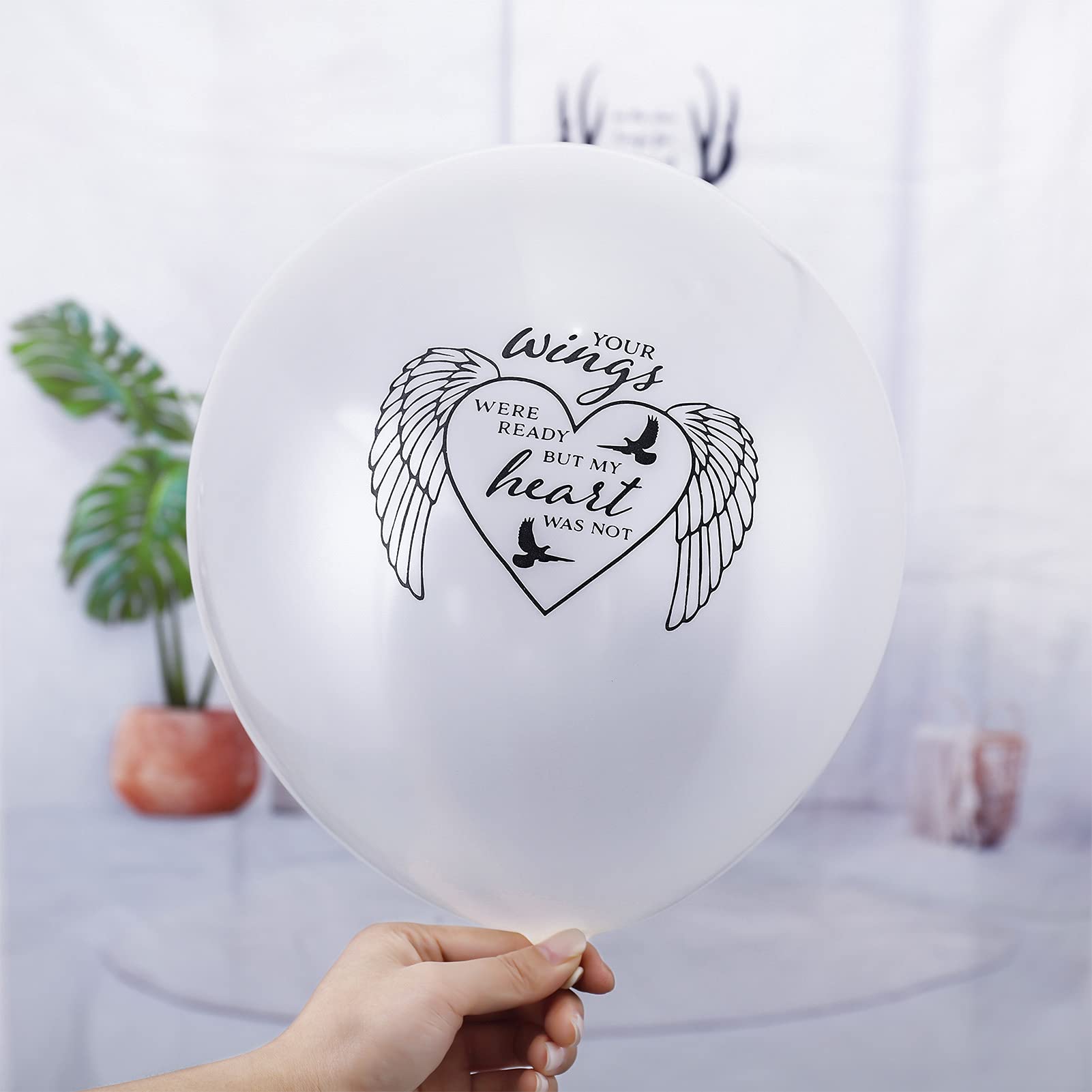 Chenkaiyang 60 Pcs Memorial Balloons White Funeral Balloons White Latex Balloons 12 in with 3 Roll White Balloon Ribbon for Funeral Decoration(Wing)