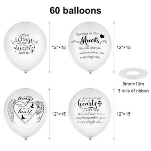 Chenkaiyang 60 Pcs Memorial Balloons White Funeral Balloons White Latex Balloons 12 in with 3 Roll White Balloon Ribbon for Funeral Decoration(Wing)