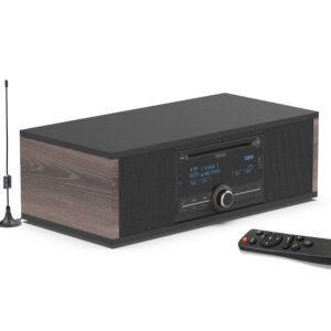 keiid retro cd players for home with speakers wooden booombox stereo system with bluetooth receiver fm radio tuner usb aux, bass/treble adjustable