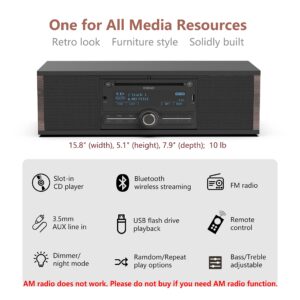 KEiiD Retro CD Players for Home with Speakers Wooden Booombox Stereo System with Bluetooth Receiver FM Radio Tuner USB AUX, Bass/Treble Adjustable