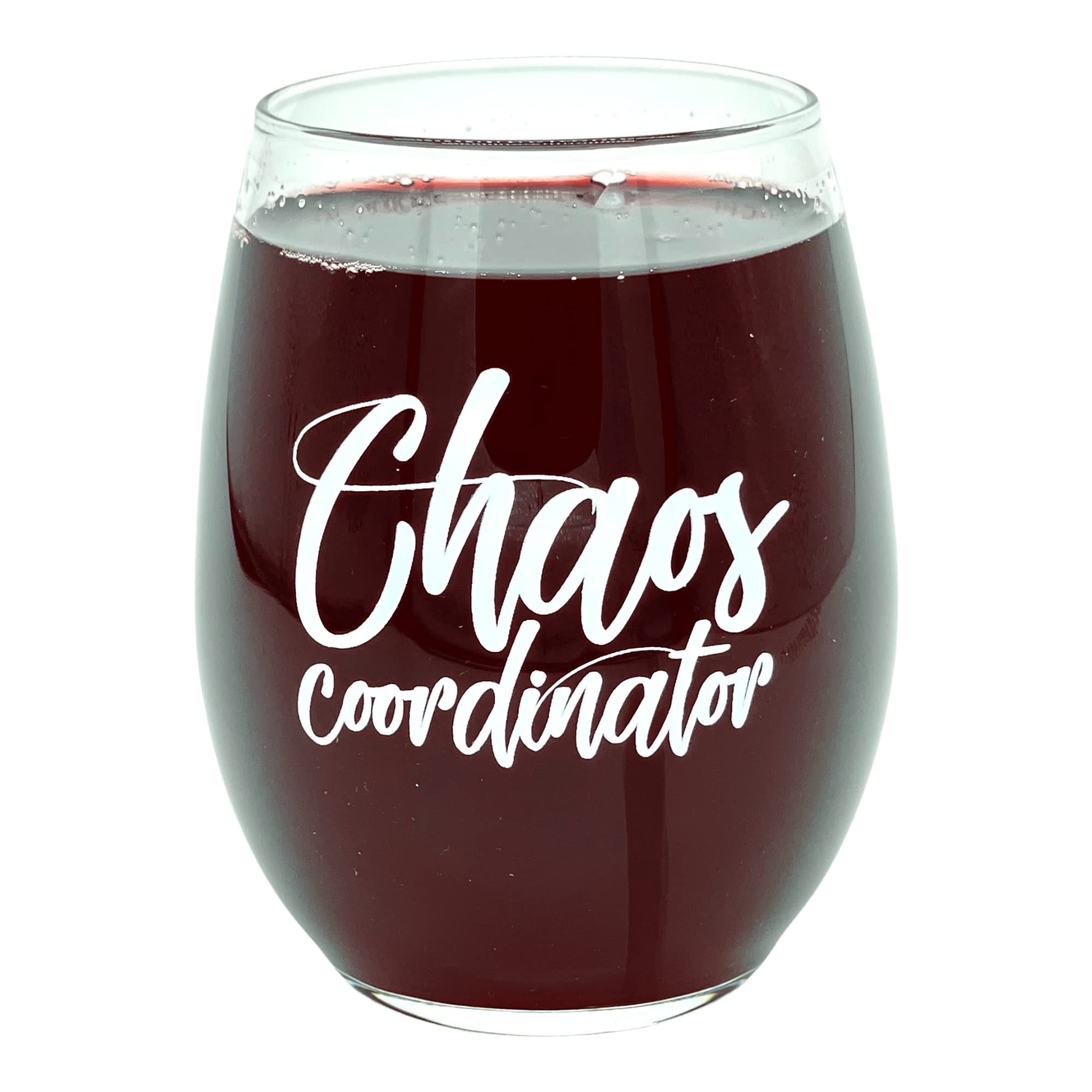 Crazy Dog T-Shirts Chaos Coordinator Wine Glass Funny Sarcastic Mess Leader Novelty Cup-15 oz Funny Wine Glass Funny Sarcastic Novelty Wine Glass White Standard