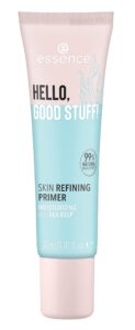 essence | hello, good stuff! skin refining primer | made with sea kelp & 98% natural ingredients | moisturizing & mattifying make up base | vegan & cruelty free | made without gluten, oil, parabens, & microplastics