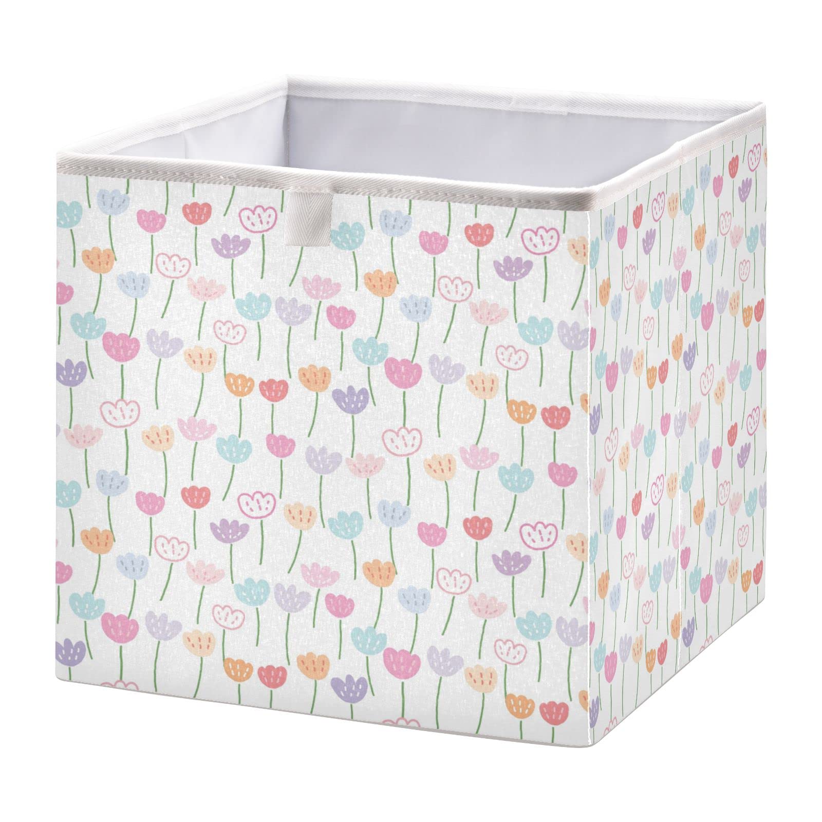 Kigai Cartoon Flowers Open Home Storage Bins, for Home Organization and Storage, Toy Storage Cube, Collapsible Closet Storage Bins, with Small Handles, 11.02" L x 11.02" W x 11.02" H