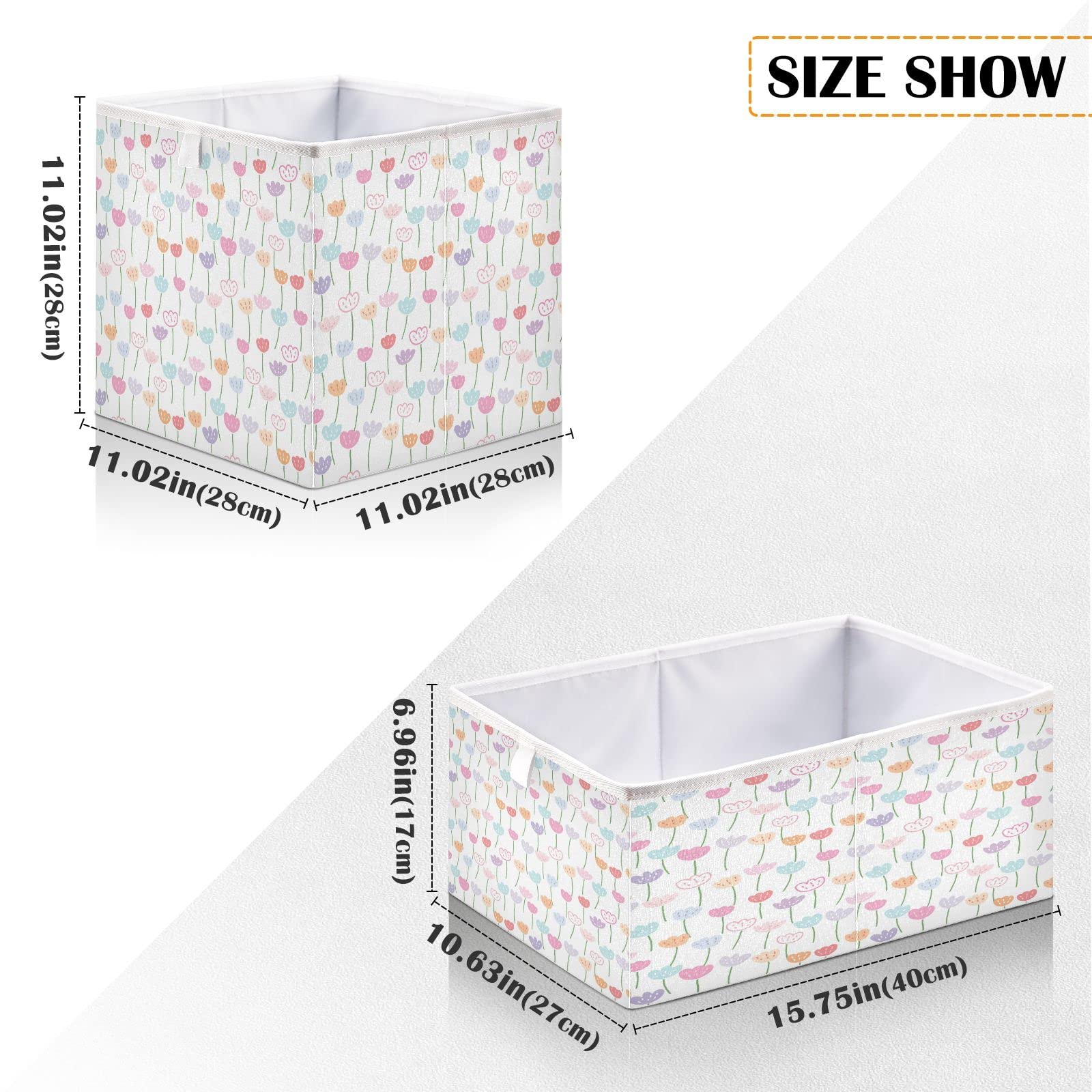 Kigai Cartoon Flowers Open Home Storage Bins, for Home Organization and Storage, Toy Storage Cube, Collapsible Closet Storage Bins, with Small Handles, 11.02" L x 11.02" W x 11.02" H