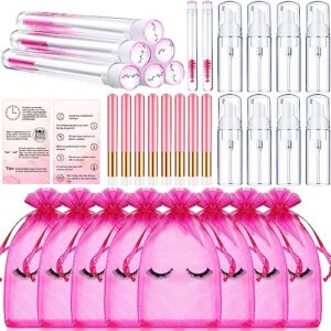 8 pcs lash shampoo brushes set eyelash aftercare bag disposable mascara tubes foam pump bottle extension aftercare instructions cards eyelash accessories for women mother's gift(mesh bag, organza)