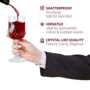 PARTY BARGAINS 4 Crystal-Like Wine Glasses (8oz) - Clear Shatterproof Elegant Hard Plastic Wine Glass with Stem, for Pool Parties, Outdoors, Receptions, Weddings