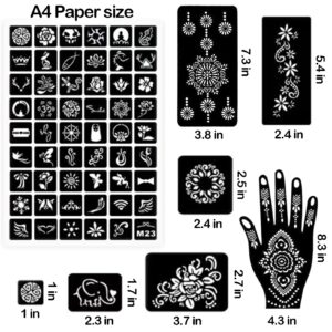 ChurlChurl 229pcs Henna Tattoo Stencils, 19 Sheets Temporary Tattoo Stencils for Women Girls Kids Face Body Paint DIY Art Glitter Airbrush Tattoo Stencils Pack