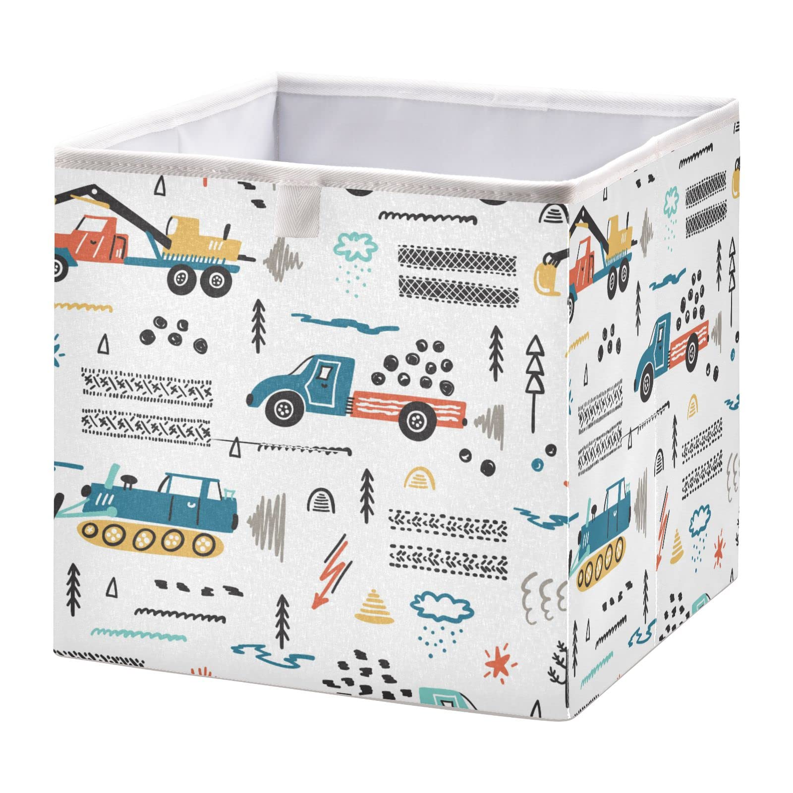 DOMIKING Toy Cars Construction Trucks Storage Baskets for Shelves Foldable Collapsible Storage Box Bins with Fabric Bins Cube Toys Organizers for Pantry Bathroom Baby Cloth Nursery,11 x 11inch