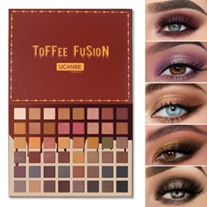 ucanbe toffee fusion nude eyeshadow palette, 48 neutral shades naked eye shadow makeup pallet, high pigmented matte glitter shimmer make up kit for women girls