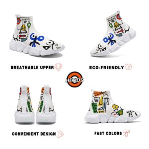 Hetios Men Graffiti Sneakers Running Shoes Slip on Sock Breathable Lightweight Multicolor Plus Size 15