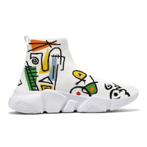 Hetios Men Graffiti Sneakers Running Shoes Slip on Sock Breathable Lightweight Multicolor Plus Size 15