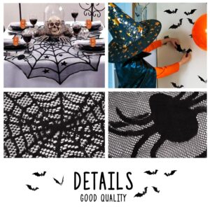 Halloween Decorations Indoor Set , -Halloween Fireplace Mantel Scarf & Round Table Cover & Lace Table Runner &Halloween Banner & 60 pcs Scary 3D Bat for Halloween Party Decorations Black