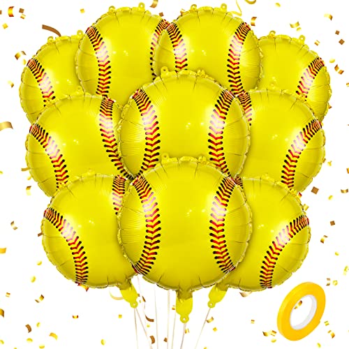 10 Pieces Softball Balloons Decorations,18 inches Softball Foil Balloons for Sports Themed Birthday Party Supplies Softball Balloons for Girls Kids Teens Birthday Baby Shower Party Decoration