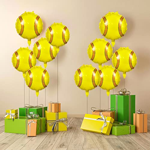 10 Pieces Softball Balloons Decorations,18 inches Softball Foil Balloons for Sports Themed Birthday Party Supplies Softball Balloons for Girls Kids Teens Birthday Baby Shower Party Decoration