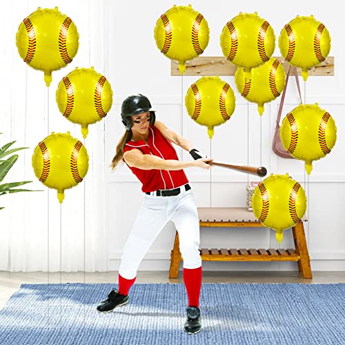 10 Pieces Softball Balloons Decorations,18 inches Softball Foil Balloons for Sports Themed Birthday Party Supplies Softball Balloons for Girls Kids Teens Birthday Baby Shower Party Decoration