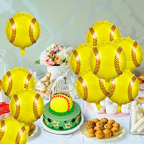 10 Pieces Softball Balloons Decorations,18 inches Softball Foil Balloons for Sports Themed Birthday Party Supplies Softball Balloons for Girls Kids Teens Birthday Baby Shower Party Decoration