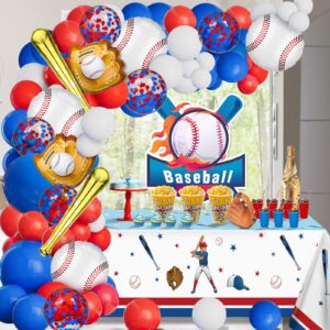 AobkDeco Baseball Balloon Garland Arch Kit Baseball Party Decorations with 113pcs Red White Blue Confetti Latex Balloons Baseball Foil Balloons for Baseball Theme Birthday Party Supplies Baby Shower