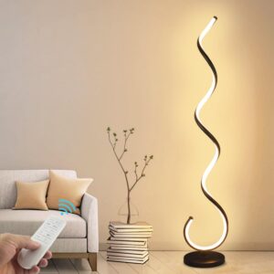 besketie spiral led floor lamp, 40w dimmable modern floor lamps for living room with remote control, stepless adjustable colors & brightness standing lamp reading corner floor lamp for bedroom - black