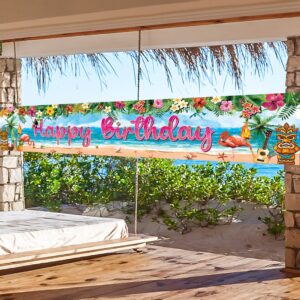 Hawaiian Luau Birthday Party Decoration Banner, Aloha Tropical Flamingo Birthday Party Supplies Yard Sign, Luau Party Birthday Party Background for Indoor Outdoor Decoration (Rose Red)