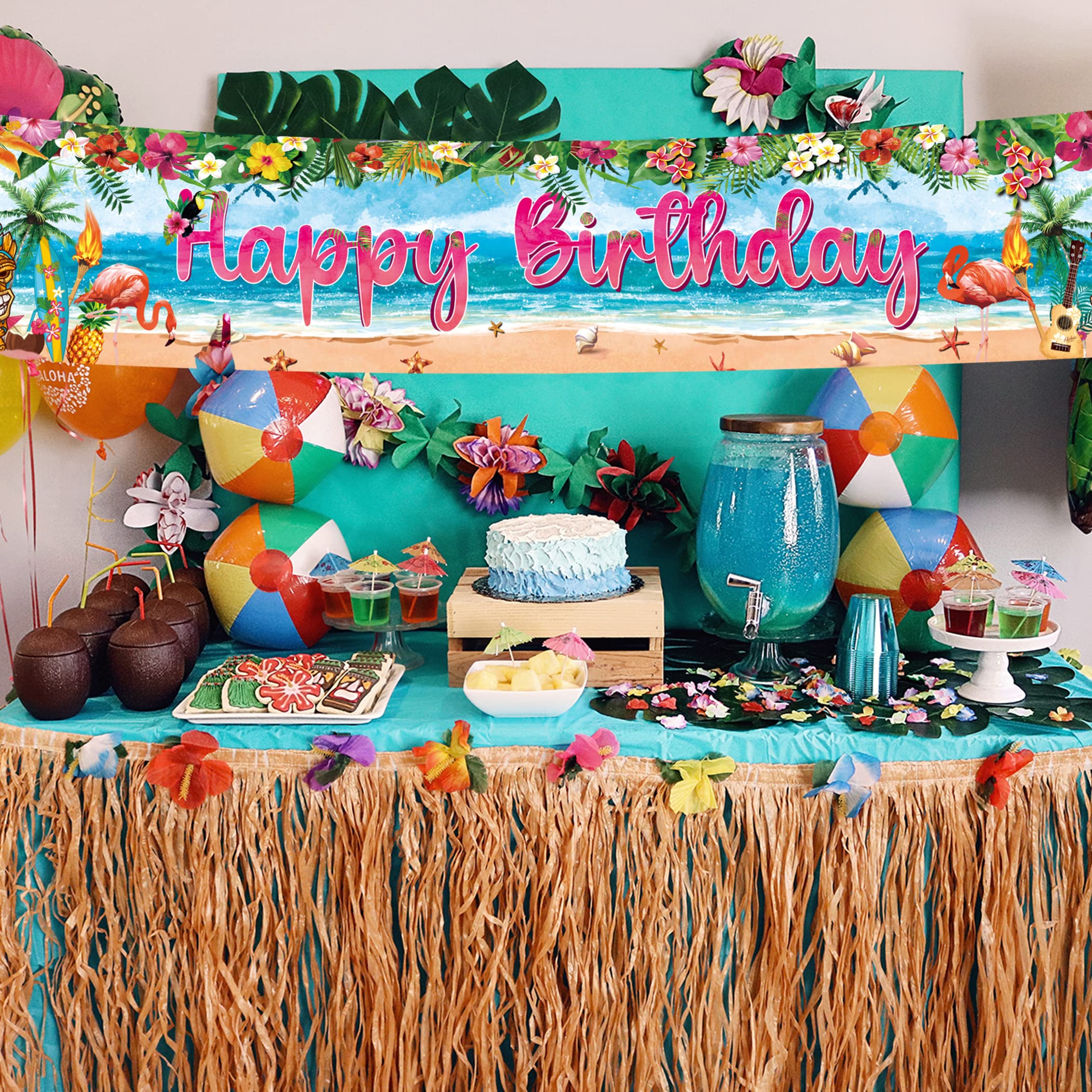 Hawaiian Luau Birthday Party Decoration Banner, Aloha Tropical Flamingo Birthday Party Supplies Yard Sign, Luau Party Birthday Party Background for Indoor Outdoor Decoration (Rose Red)