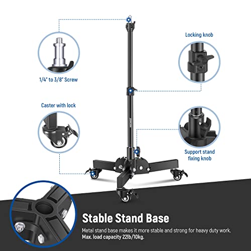 NEEWER Heavy Duty Light Stand with Casters, 2.4ft Max Height Foldable Tripod Stand for Low-Angle/Tabletop Shooting, Photography Light Stand for Softbox, Monolight and Other Photographic Equipment