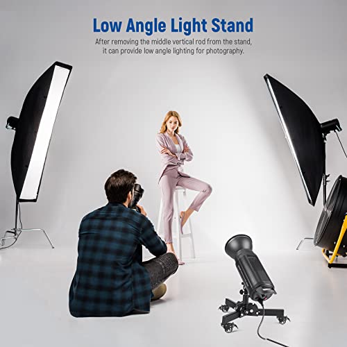 NEEWER Heavy Duty Light Stand with Casters, 2.4ft Max Height Foldable Tripod Stand for Low-Angle/Tabletop Shooting, Photography Light Stand for Softbox, Monolight and Other Photographic Equipment