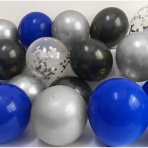 Royal Blue Black Balloons Kit,12inch Blue Black Silver Balloons,55piece Navy Blue Sliver Confetti Balloons for Boy Birthday Party Video Gaming Birthday Party Baby Shower Graduation Party Decorations