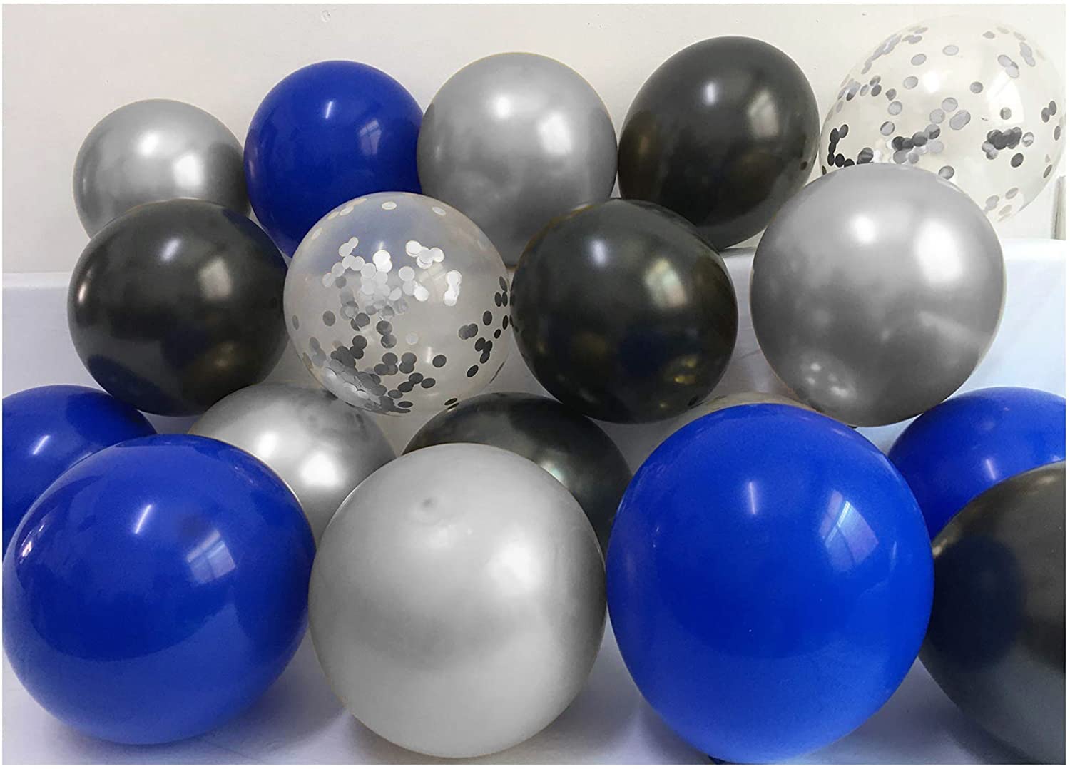 Royal Blue Black Balloons Kit,12inch Blue Black Silver Balloons,55piece Navy Blue Sliver Confetti Balloons for Boy Birthday Party Video Gaming Birthday Party Baby Shower Graduation Party Decorations