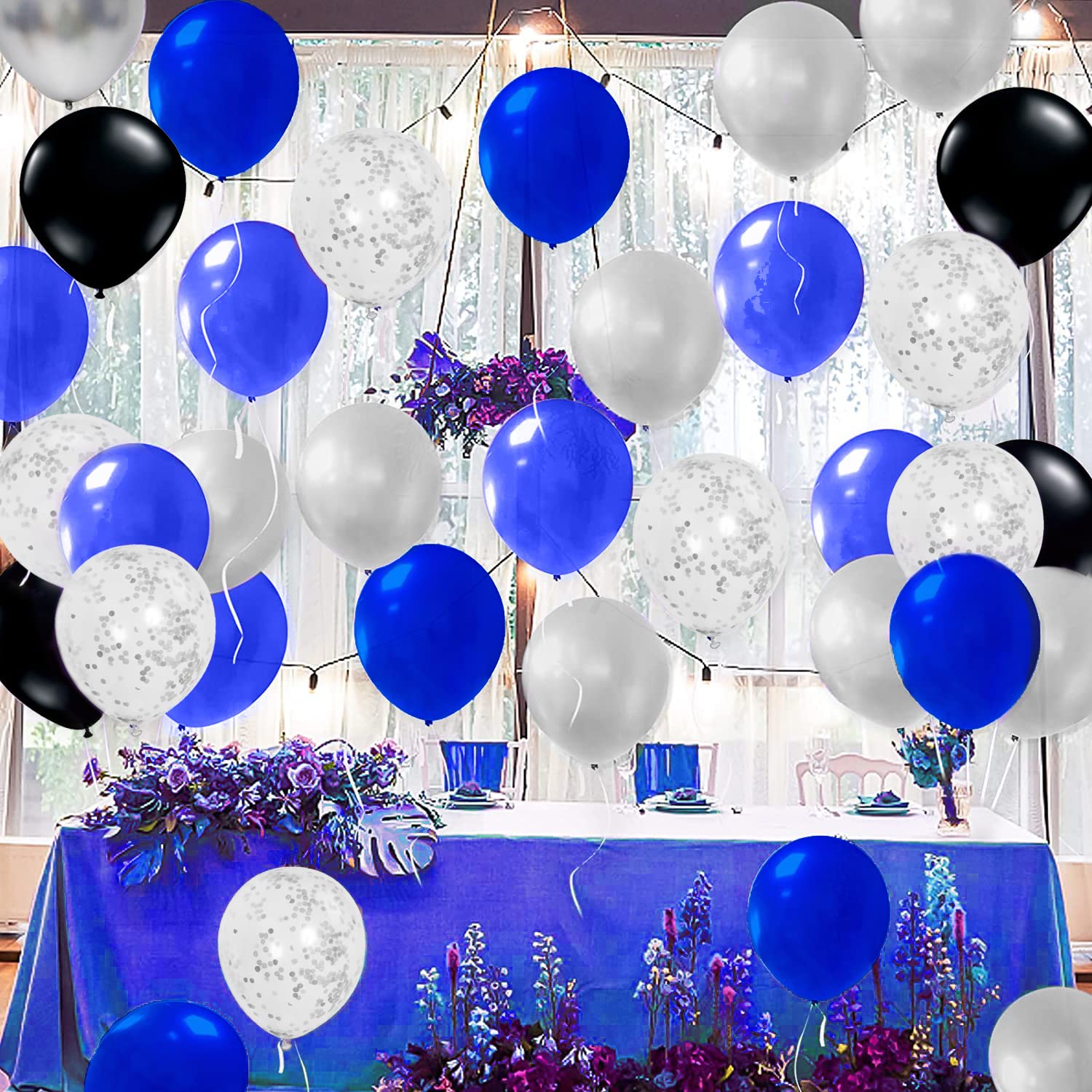 Royal Blue Black Balloons Kit,12inch Blue Black Silver Balloons,55piece Navy Blue Sliver Confetti Balloons for Boy Birthday Party Video Gaming Birthday Party Baby Shower Graduation Party Decorations