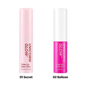 Unicorn Glow Tinted Lip Water Stick 01 Secret - Super Stay Ink Lip tint lip stain lipstick | high pigment color, longwear, weightless, moisturizing cruelty free, long lasting lip tint waterproof lipstick, non sticky lip