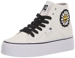 dc women's manual hi platform skate shoe, white/black/flower, 5